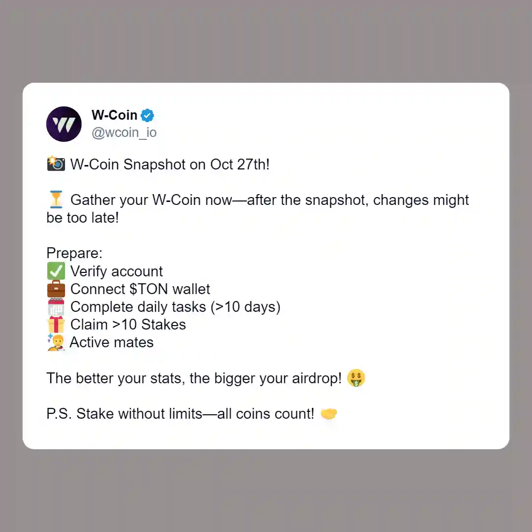 This Month! W-Coin Snapshot Announcement October 27th, When is the Listing?