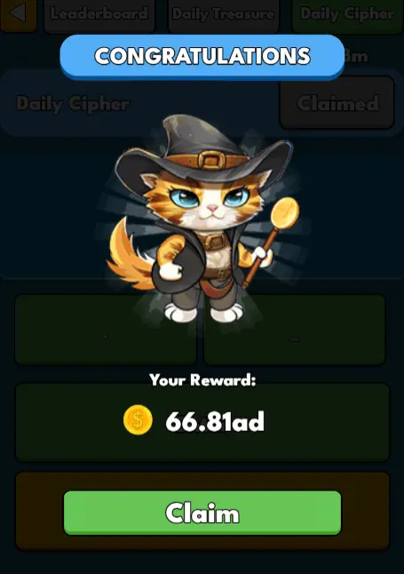 Cat Gold Miner Daily Cipher September 21