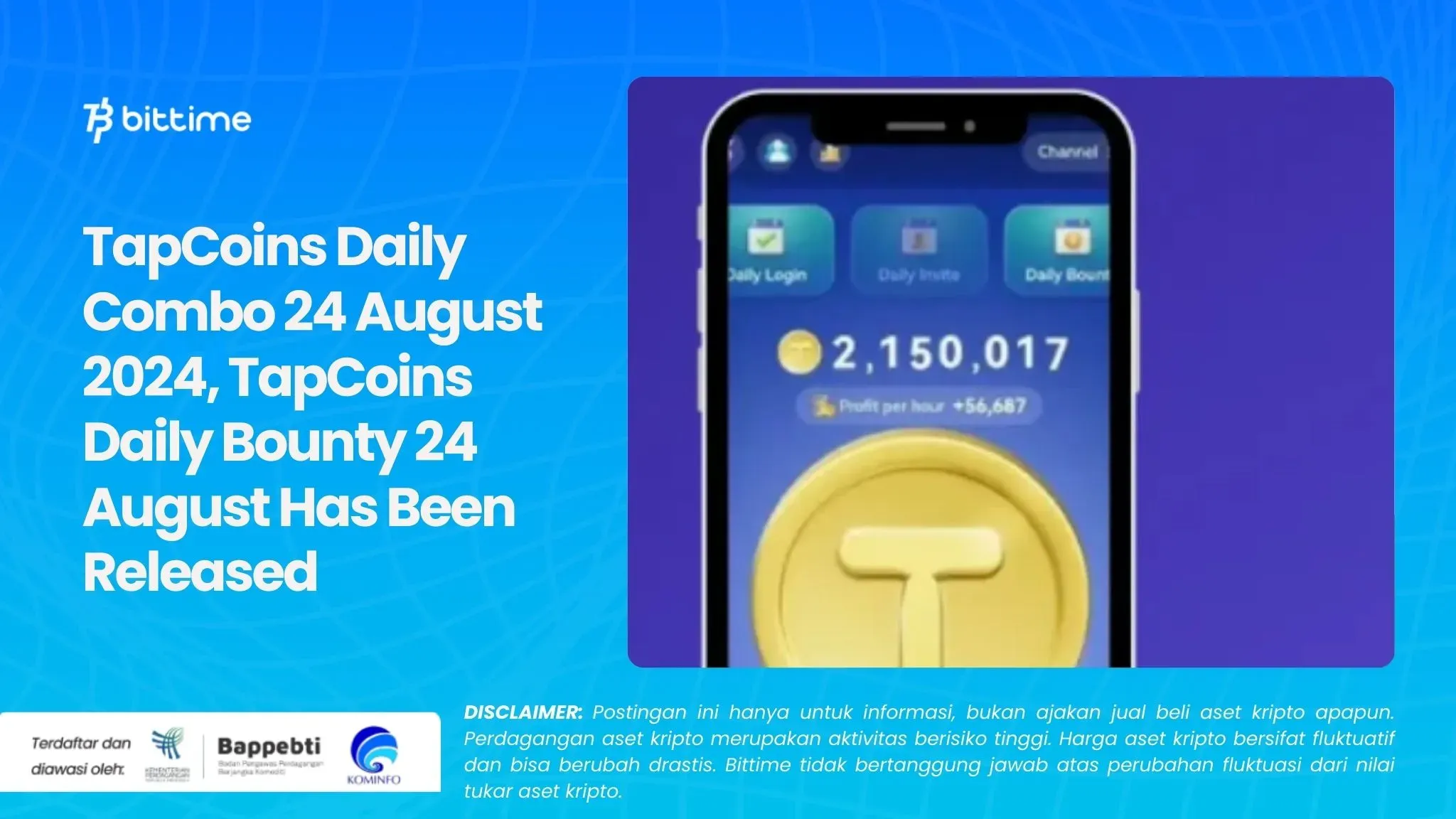TapCoins Daily Combo 24 August 2024, TapCoins Daily Bounty